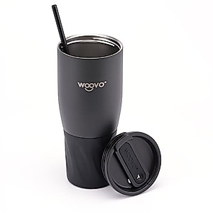 WOOVO 30 oz Tumbler with Lid and Straw - Insulated Double Wall Stainless Steel Water Bottle with SIlicone Boot - BPA Free Dishwasher Safe Tumbler, Reusable 30oz Travel Cup Stay Hot Cold - Black