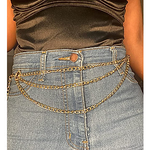 MODRSA Chain Belt Chain Gold Chain Belt for Women Plus Size Gold Waist Chain Belt Layered Womens Belts for Dress Gasparilla 0utfit Women Pirate Accessories 50" 130cm Long