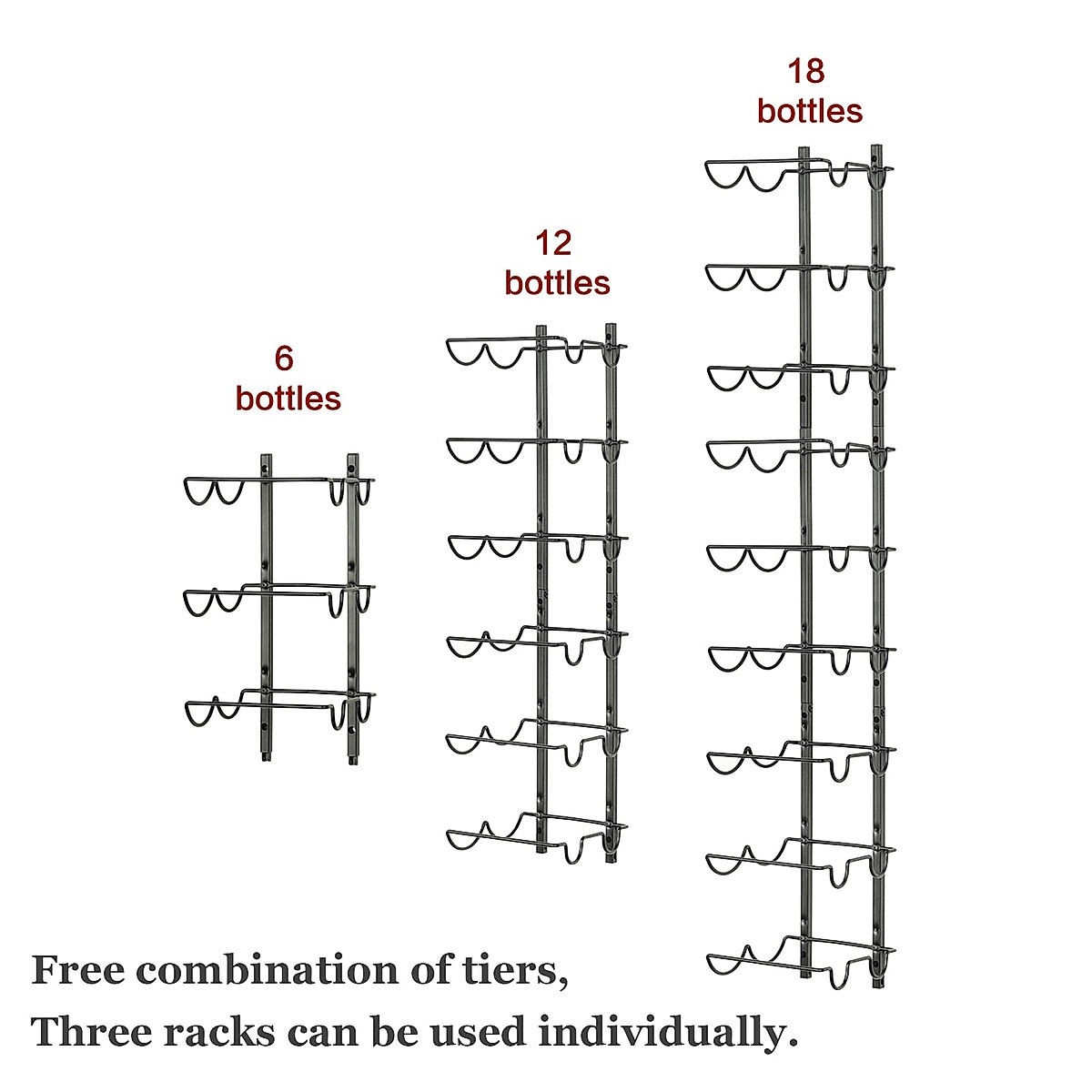 JKsmart 24 Bottle Wall Mounted Wine Rack ,Adjustable and Separable Metal Hanging Wine Bottle Holder,Freely Spliceable Wall Wine Rack for Kitchen Pantry Bar Wine Cellar