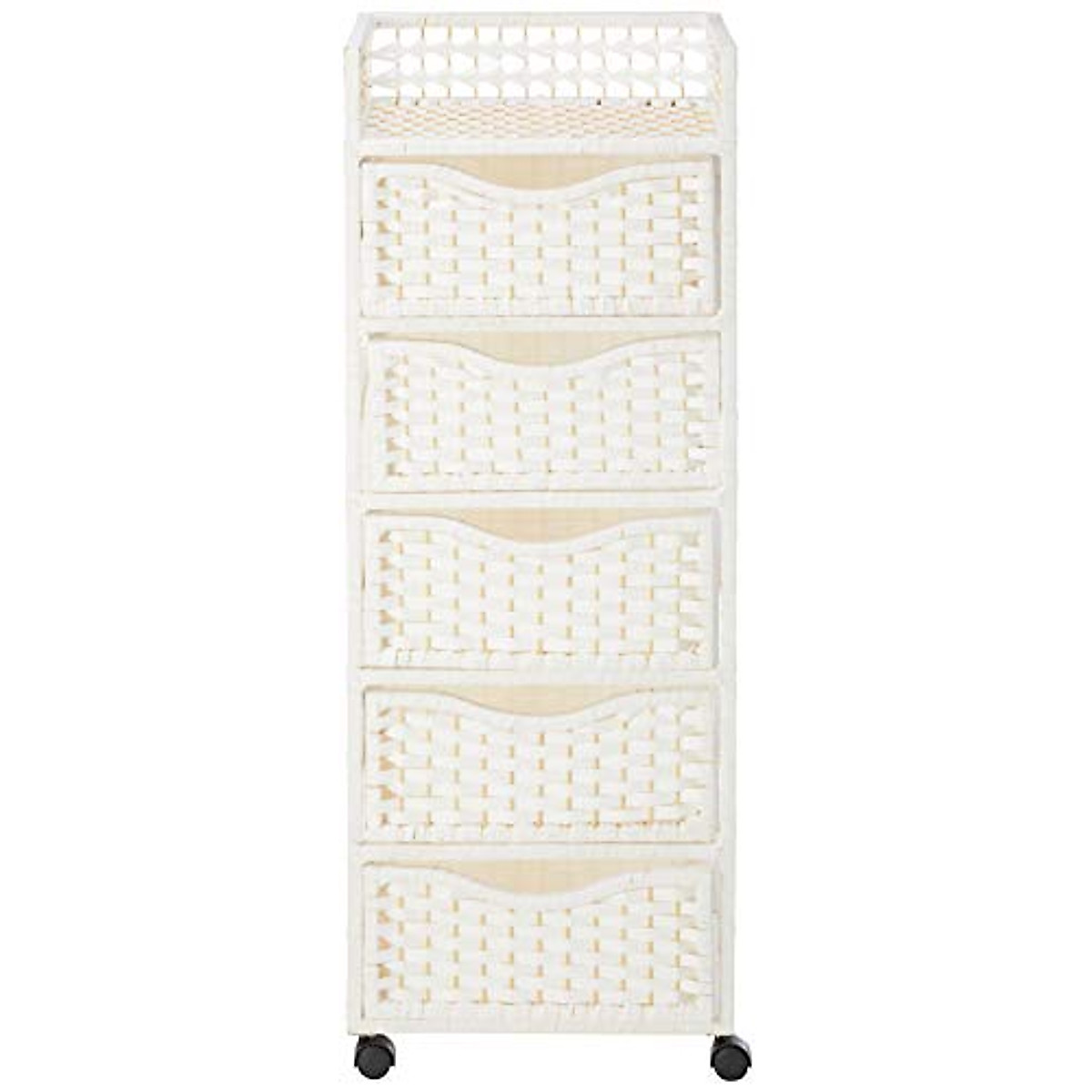 Oriental Furniture 46" Natural Fiber Chest of Drawers on Wheels - White