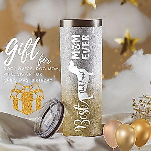Onebttl Dachshund Gifts, Best Dachshund Mom Ever, Christmas Gifts for Wiener Dog Lovers, Women, Girls, Friends, Daughters, Coworkers, Stainless Steel Glittering Tumbler 20Oz
