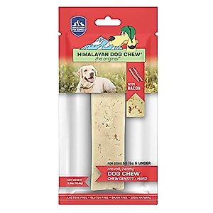 Himalayan Dog Chew Yak Cheese Dog Chews, 100% Natural, Long Lasting, Gluten Free, Healthy & Safe Dog Treats, Lactose & Grain Free, Protein Rich, Large Dogs 55 Lbs & Smaller, Real Bacon Bits, 3.3 oz