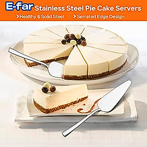 Pie Server Set of 5, E-far 8.9 Inch Stainless Steel Cake Server Cutter for Pastry Cheese Pizza, Serrated Edge with Square Handle, Mirror Polished & Dishwasher Safe