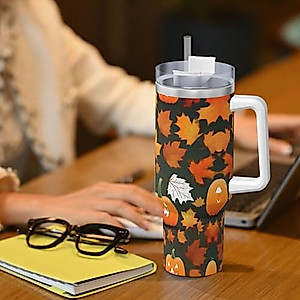HULIBIN Happy Thanksgiving Day Pumpkin Print Double Deck Stainless Steel Travel Coffee Cup With Lid 40 Oz Ice Bully Cup