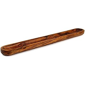 Hand-Carved Acacia Wood Long Olive Tray Canoe Style Perfect for Dinner Rolls, or as a Table Centerpiece