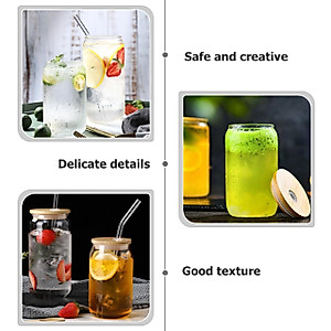 ULAXIM [ 4pcs ] Eco-friendly Glass Cups with Bamboo Lids and Straws 16oz, Iced Coffee Drinking Cups, Beer Can Glass Cup, Glass Tumbler for Cocktail, Whiskey, Soda, Tea, Water