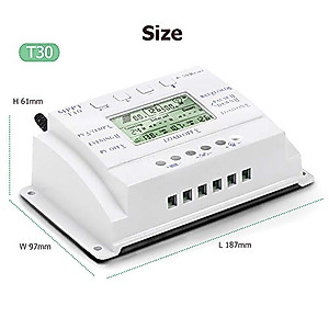 MPPT T-30 Solar Charge Controller 12V 24V for Max 48V Input with LCD Display,Compatible MPPT Charge Controller PWM Intelligent/Efficient/Energy Saving