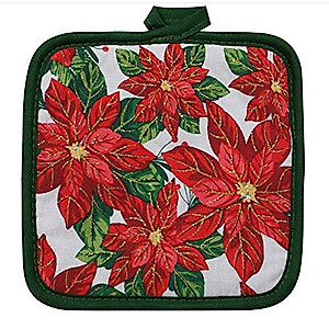 COCO Christmas Poinsettia Oven Mitt and Potholders Set, Holiday Kitchen Decor Baking Pot Holder Bundle (3 Pieces), Red