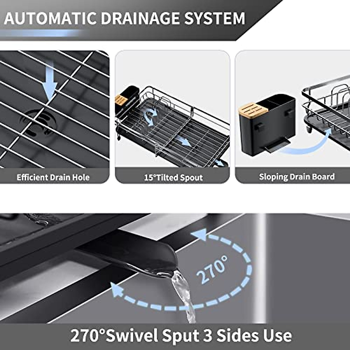 Dish Drying Rack, Dish Racks for Kitchen Counter, large dish drying rack with drainboard,dish drainers for kitchen counter, Anti-Rust Kitchen Drying Rack, Stainless steel expandable dish drying Rack