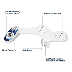 LUXE Bidet NEO 185 - Self-Cleaning, Dual Nozzle, Non-Electric Bidet Attachment for Toilet Seat, Adjustable Water Pressure, Rear and Feminine Wash (Blue)