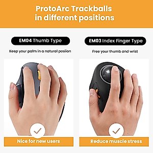 ProtoArc Wireless Trackball Mouse, Bluetooth Mouse Rechargeable Computer Laptop Mouse, 3 Device Connection&, Compatible for PC, iPad, Mac, Windows-Black