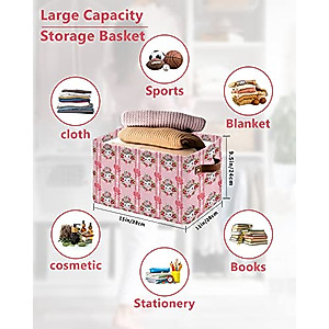 Bunny Large Storage Baskets Bins Easter Rabbits Spring Pink Flower Plant Leaves Collapsible Storage Box Laundry Organizer for Closet Shelf Nursery Kids Bedroom （1pc)