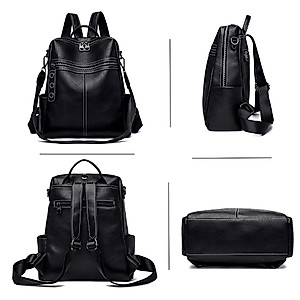 Maxoner Small Leather Womens Backpack Purse for Women Black Fashion Convertible, Shoulder Handbag Travel Bag Satchel Rucksack Ladies Sling Bag (Faux Leather Black 2)