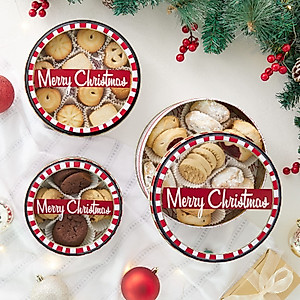 Juvale Set of 3 Merry Christmas Cookie Tins with Lids for Gift Giving, Round Nesting Holidays Containers, 3 Sizes