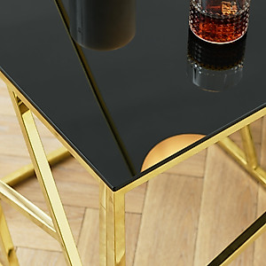 Goderfuu Modern Side Table Small End Table Black Glass Night Stand, Corner Table with Stainless Steel Base, Square End Table with Storage, Bedroom Side Table Living Room Sofa Table, Gold Side Table