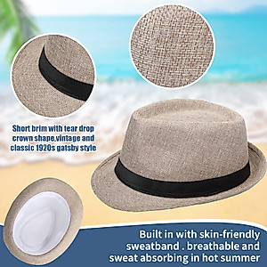10 Pack Classic Fedora Hat with Short Brim, Straw Panama Style, for Men Women Party Costume, Circumference 60 cm (Beige)