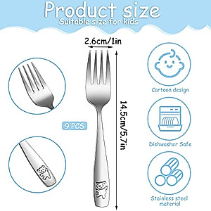 9 Pieces Toddler Forks Kids Forks, Kids Silverware Stainless Steel Childrens Safe Flatware Metal Baby Utensils Set Small Forks for Self Feeding, Dishwasher Safe