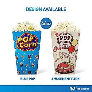 [46 oz, 50-Count, Blue Pop] Papernain Paper Popcorn Boxes, Disposable Buckets