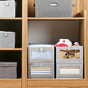 RUIBOLU Foldable Rectangle Storage Baskets for Organizing Closet Decorative Storage Bins Nursery Home Shelves Office Gift Baskets Organizational Baskets for Baby Toy, Gray, Large, 2 Pack