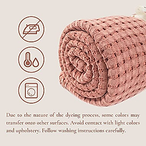 Amélie Home 100% Cotton Waffle Knit Throw Blanket, Soft Lightweight Blanket with Tassels, Decorative Breathable Textured Throw Blankets for Couch Bed Sofa, 50x60, Coral