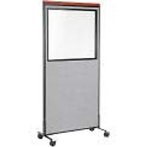 Global Industrial 36-1/4"W x 100-1/2"H Deluxe Mobile Office Partition Panel with Partial Window, Gray