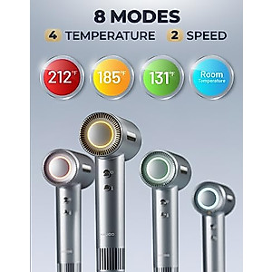 Hair Dryer, Kauoo High Speed Blow Dryer 2X Faster, 200 Million Ionic Hair Dryer, Low Noise, Lightweight Hairdryer for Home Travel, 110,000 RPM Motor, More Protection, Magnetic Nozzle, Color LED Light