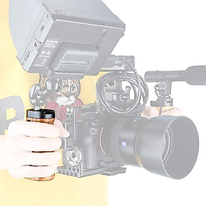 NICEYRIG Universal Side Wooden Handle Handgrip with Cold Shoe for DSLR Camera Cage