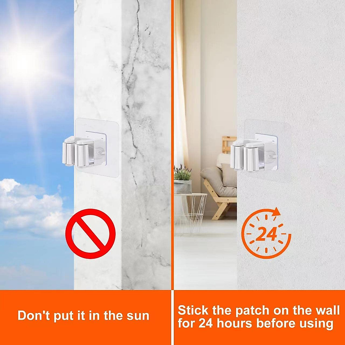 Zecval 4- Pack Mop and Broom Holder Wall Mount, Broom Gripper Holds Self Adhesive No Drilling, Broom and Dustpan Hanger for For Home Garden Garage And Storage, 4 Packs