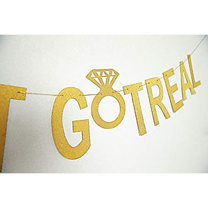 Ucity Shit Just Got Real Banner Gold Glitter Garland for Bachelorette Party Wedding Engagement Bridal Shower Party Decorations