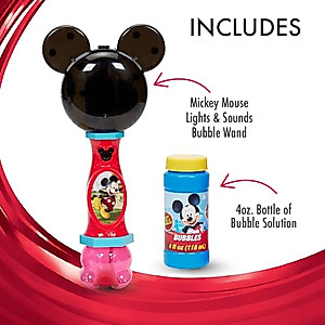 Little Kids Disney Mickey Mouse Light and Sound Musical Bubble Wand, Includes Bubble Solution, Multi (20511)