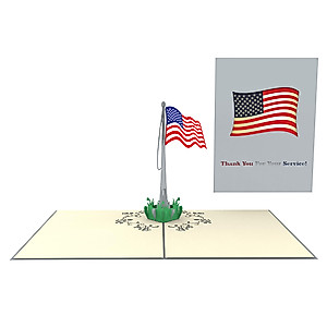 iGifts And Cards Patriotic Appreciation 3D Pop Up Greeting Card - Hero, American Flag, Half-Fold, Veterans, Memorial, Military, USA, All Occasion, Welcome Home, Retirement, Miss You