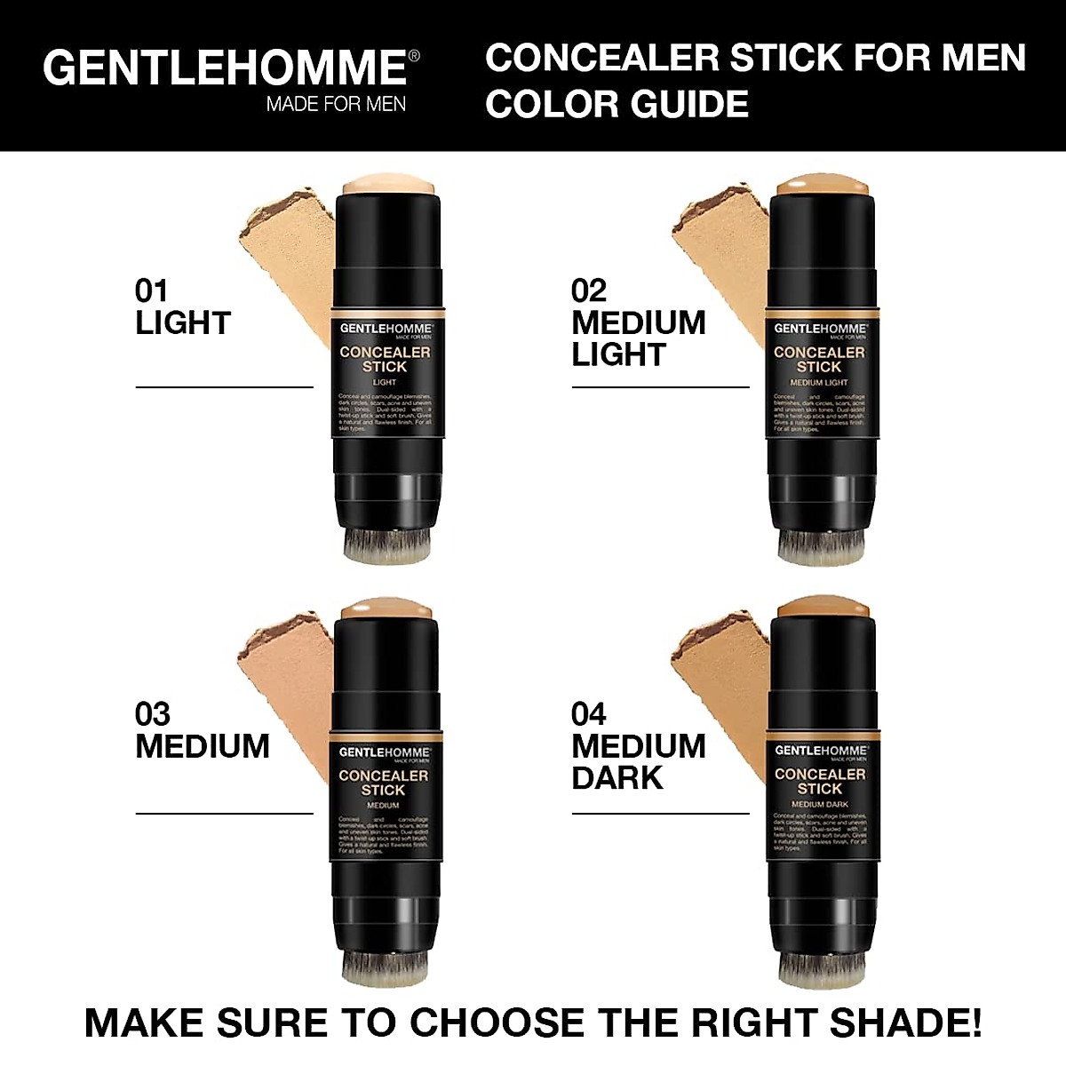 Concealer Stick with Brush for Men - Eraser Dark Circles - Men’s Multi-Use Concealer - Dual Sided Full Coverage Concealer Pen with Soft Brush - Buildable Coverage Makeup - All Skin Types - (Medium)