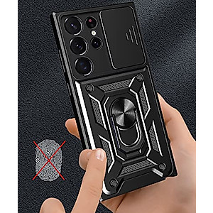 CCSmall Case for Samsung Galaxy S23 Ultra (Not S23) with Slide Camera Cover, Military Grade Drop Protective Phone Cover Case with Ring Kickstand for Samsung Galaxy S23 Ultra 5G SJ Black
