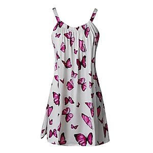 Women's Fashion Sexy Sleeveless Cute Cartoon Print Hem Loose Beach Dress Office Dresses for Women for Work Pink