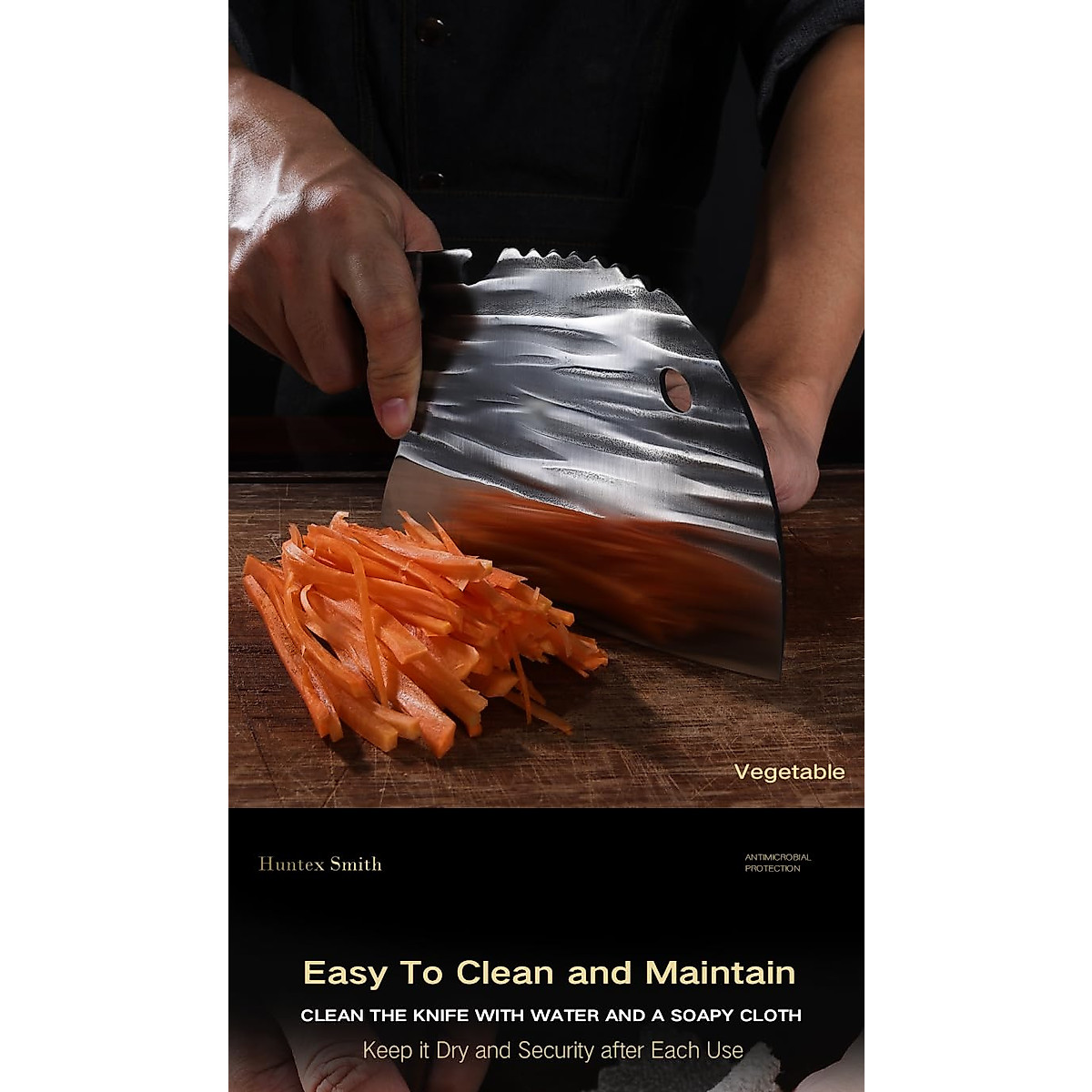 Huntex Smith Hand forged High Carbon steel Serbian Chef’s knife, Wood Handle Butcher Chef Meat Cleaver,Kitchen Knives,Hunting Cleaver,Set Green