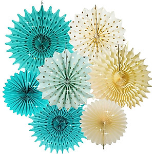 Teal Gold Birthday Party Decorations Women Cream Mint Gold Polka Dot Paper Fans for Teal Bridal Shower Decorations Teal Gold Wedding/Eid Mubarak Party Decorations