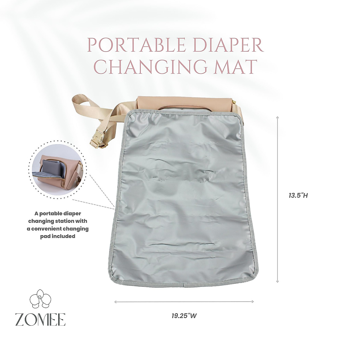 Zomee Multi-Functional Fanny Pack for Wearable Breast Pumps and Portable Diaper Changing Mat- Eco-Friendly and Stylish (TAN)