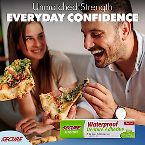 Secure Sensitive Gums Waterproof Denture Adhesive Zinc Free with Aloe Vera & Myrrh - Extra Strong 12 Hour Hold - 1.4 oz