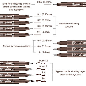 Bianyo Sepia Pigment Ink Micro-Pen Fineliners, 9 Assorted Sizes with a Zipper Pouch, Water-Resistant Archival Ink Pens for Drawing, Sketching, Bullet journaling, Note-taking, Accounting, Handwriting
