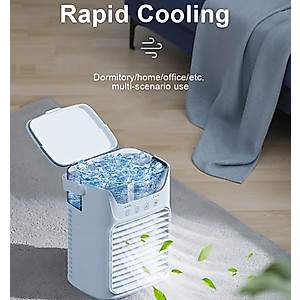 Personal Air Cooler Portable Air Conditioner, 3 in 1 Air Cooling Fan with 3 Wind Speeds, Large Water Tank, Colorful Night Lights, 6H Timer, Evaporative Air Cooler for Bedroom Home Office