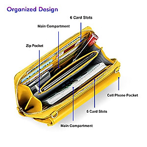 nuoku Crossbody Bags for Women, Wristlet Wallets for Women, Small Clutch Purses for Women, Cell Phone Wallet, Rfid Wallet, Yellow