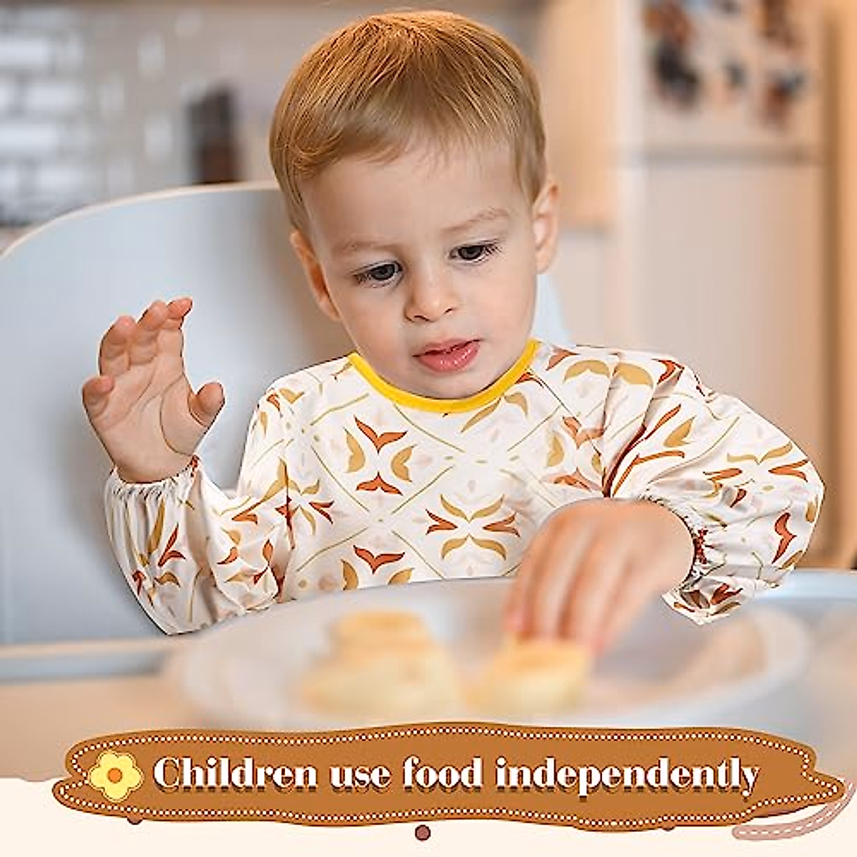 Jeyiour 6 Pack Long Sleeve Baby Bibs Mess Proof Bib Washable Feeding Bib Waterproof Smock Bib for Infant Toddler 6-24 Months(Boho Style)