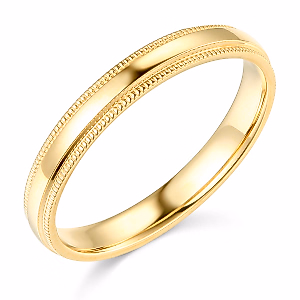 14k Yellow Gold 3mm Plain Milgrain Wedding Band - Size 8