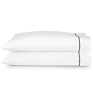 BEDLAM 100% Cotton Sheets - Hotel Style, Luxurious, 500 TC White Cotton Sheets with a Beautiful Black Trim - 6pcs Bed Sheets Set, Includes 4 Cotton Pillowcases - Queen Size Sateen Cotton Sheet Set