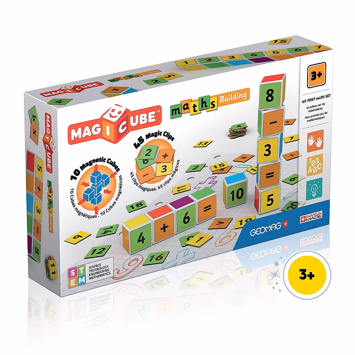 Geomag Magnetic Toys | Magnets for Kids | Magicube Math Building Fun | Magnet Cubes and Number Clips Set | STEM Learning | Swiss-Made | Ages 3+