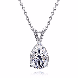 CADYNO 14k Solid Real White Gold Moissanite Necklace, Pear Cut 1cttw D Color Lab Created Diamond Gifts for Women
