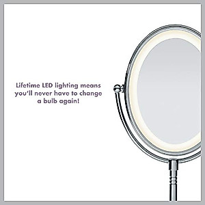 Conair Lighted Makeup Mirror, LED Vanity Mirror, 1X/7X Magnifying Mirror, Double Sided, Battery Operated in Polished Chrome