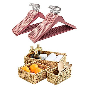 FairyHaus Natural Cedar Wooden Coat Hangers 18Pack & Wicker Baskets for Organizing 3Pack
