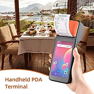 Bisofice POS Receipt Printer Android 8.1 1D/2D Barcode Scanner PDA Terminal 3G WiFi BT Communication with 5.0" Touchscreen 58mm Width/NFC Thermal Label Printing for Supermarket Restaurant (NFC PDA)