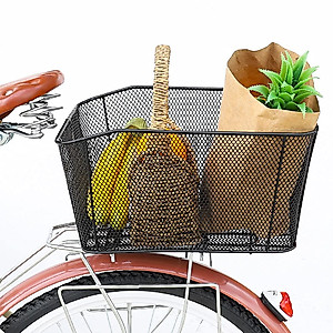 ANZOME Rear Bike Basket - Heavy-Duty Iron Wire Bicycle Cargo Rack with Reflective Waterproof Cover